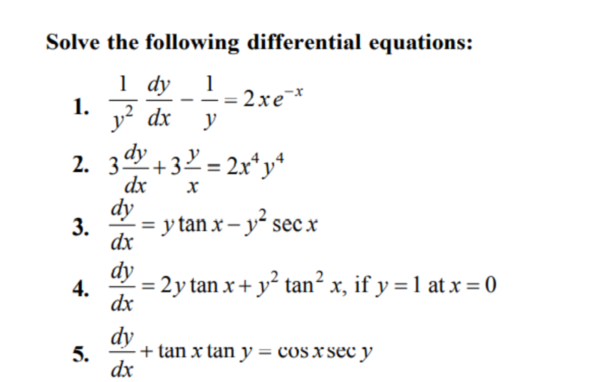 Solved 1 dy y2 dx X Solve the following differential | Chegg.com