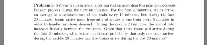 Solved Problem 5. Subway trains arrive at a certain station | Chegg.com