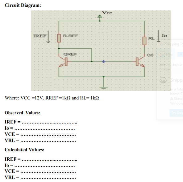 Solved Circuit Diagram: Vcc 1 IREF R-REF 1 RL Ιο Shaping | Chegg.com