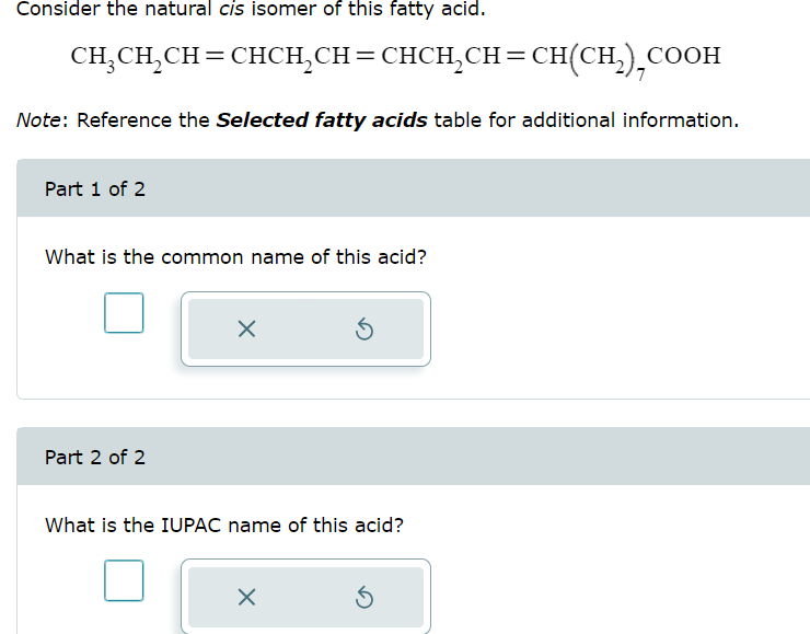 Solved CH3CH2CH=CHCH2CH=CHCH2CH=CH(CH2)7COOH Note: Reference | Chegg.com