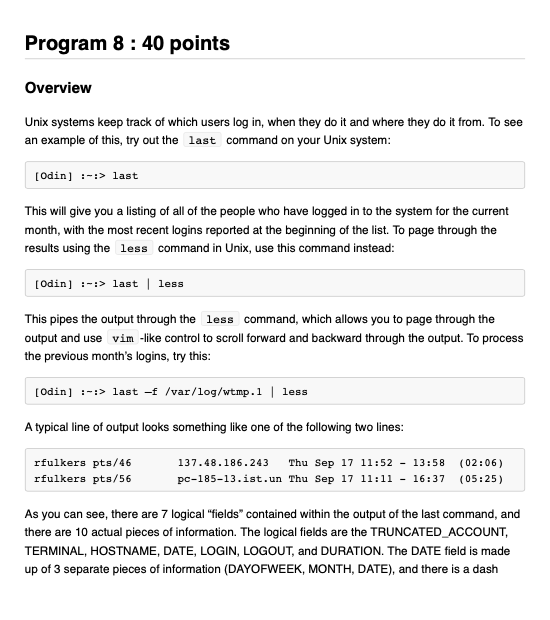 Solved Program 840 Points Overview Unix Systems Keep Track 