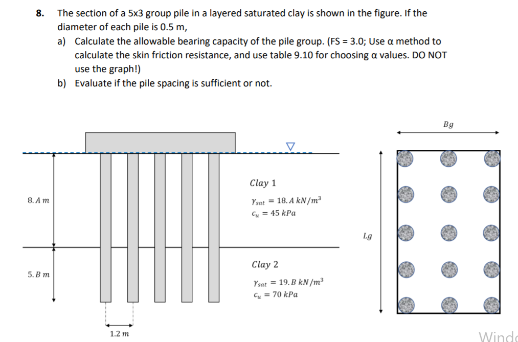 8. The section of a 5x3 group pile in a layered | Chegg.com