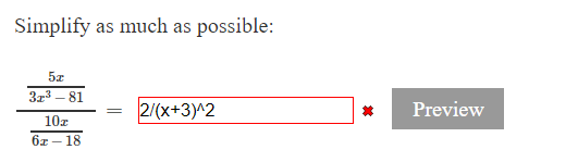 Solved Simplify as much as possible: 53 3.3-81 - = 2/(x+3)^2 | Chegg.com