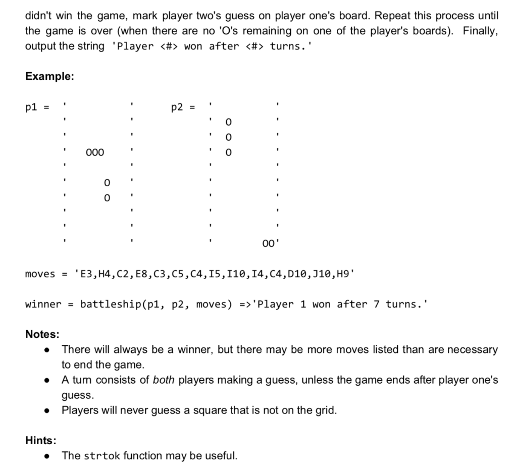 Function Name: battleship Inputs 1. 2. 3. (char) A | Chegg.com