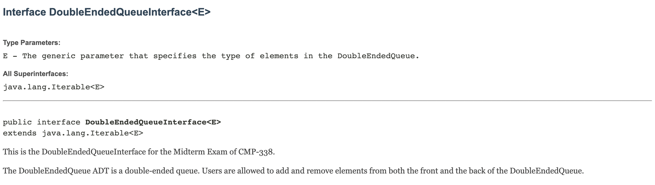 Solved Interface Double EndedQueueinterface Type Parameters: | Chegg.com