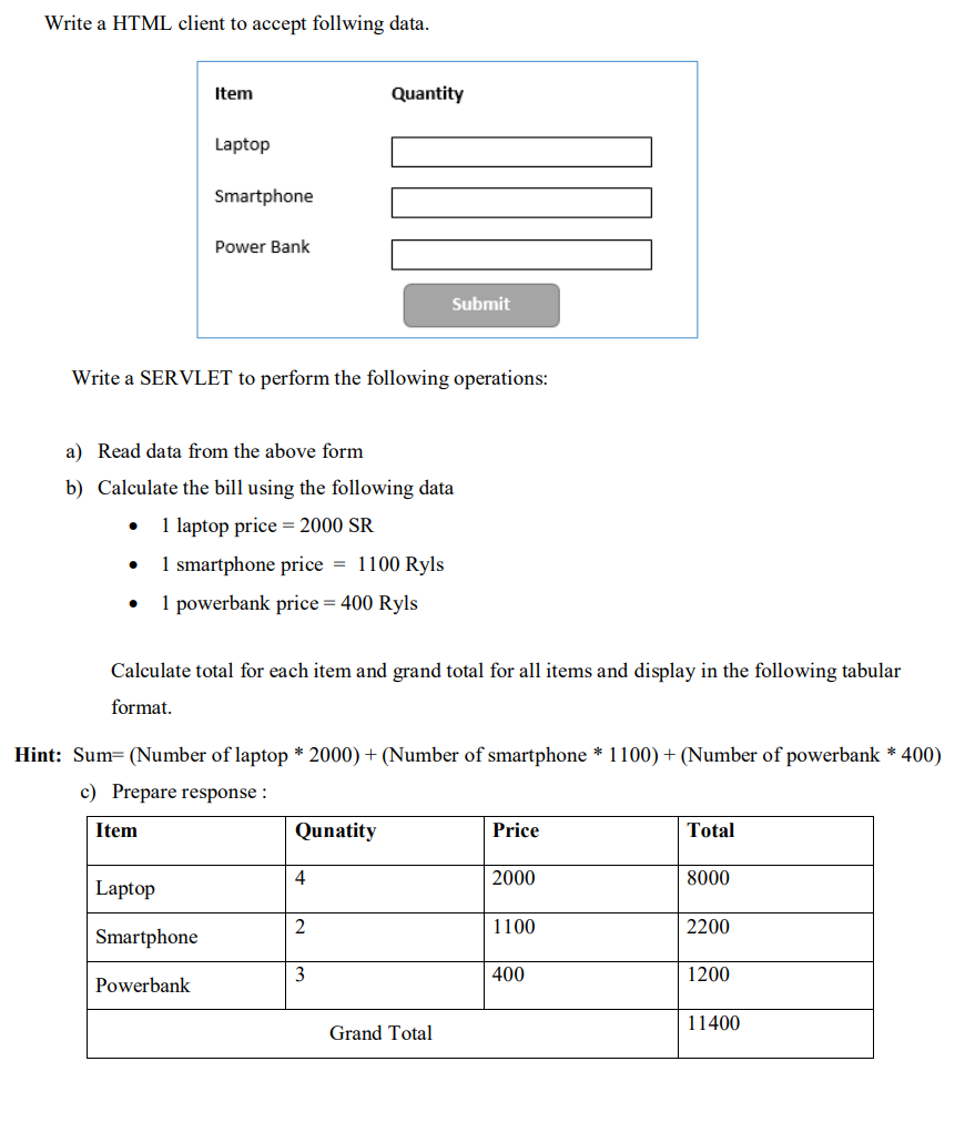 Solved Write a HTML client to accept follwing data. Write a | Chegg.com