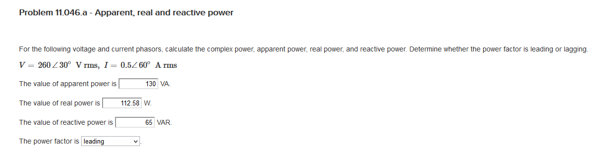 Solved Problem 11.046.a - Apparent, real and reactive power | Chegg.com