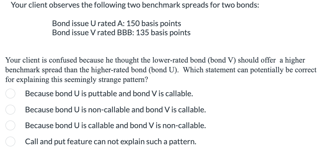 Solved Your client observes the following two benchmark | Chegg.com