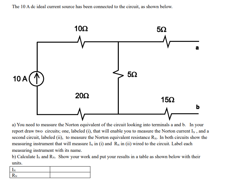 Solved The 10 A de ideal current source has been connected | Chegg.com