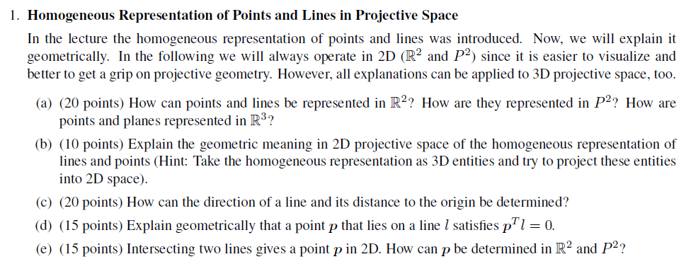 1. Homogeneous Representation of Points and Lines in | Chegg.com