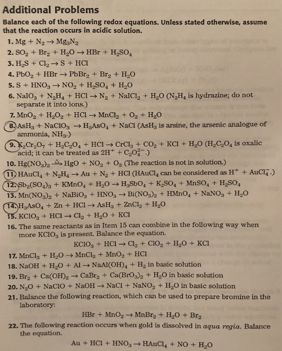 Solved Additional Problems Balance each of the following | Chegg.com