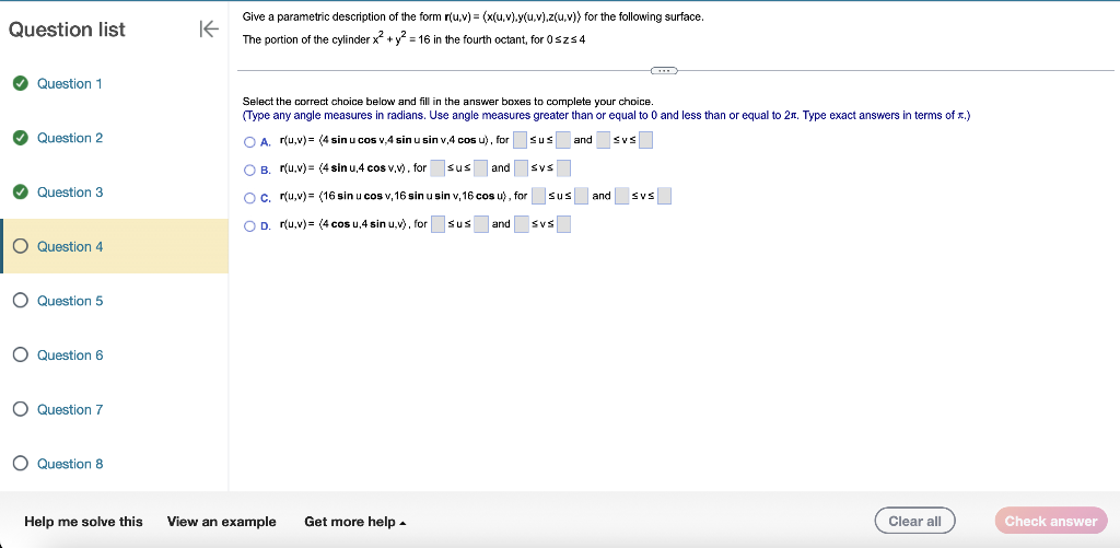Solved Give a parametric description of the form | Chegg.com