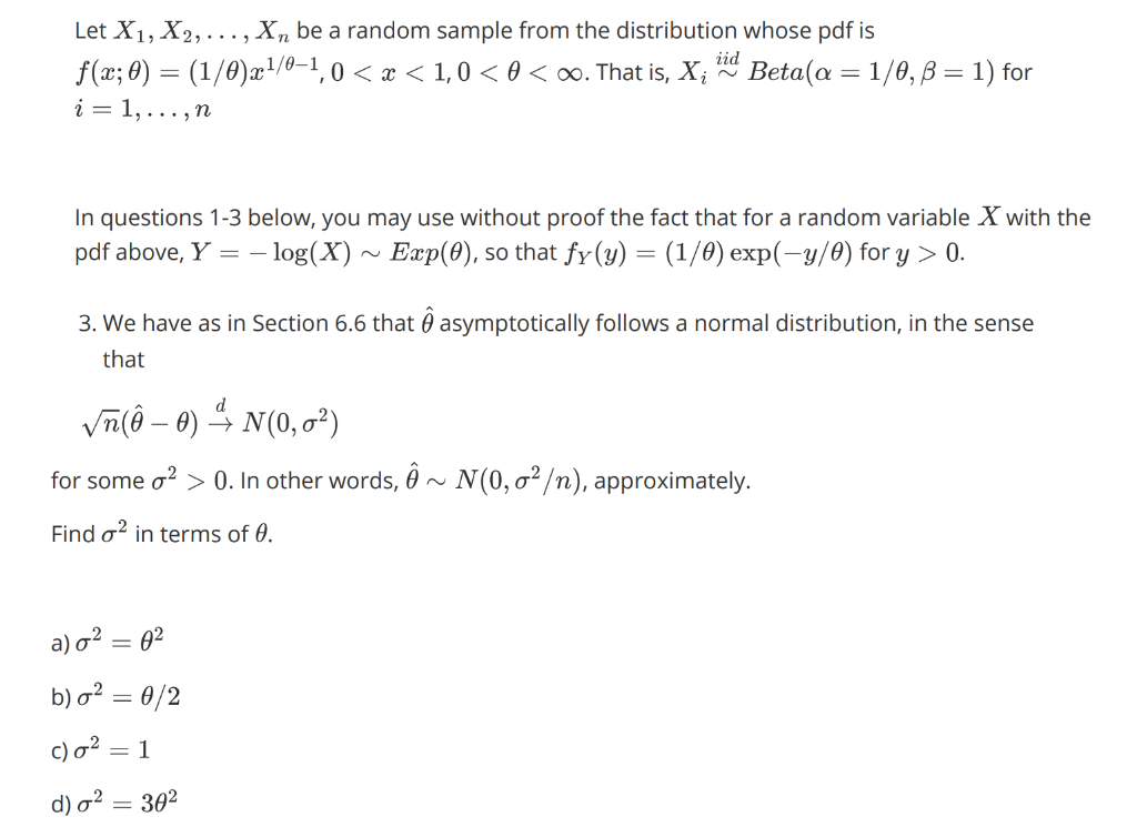Solved Let X1,X2,…,Xn be a random sample from the | Chegg.com