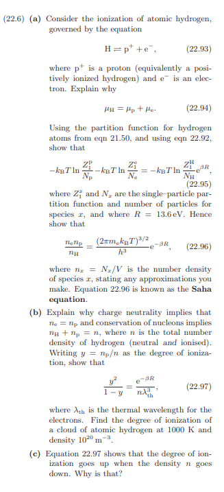 Solved (22.6) (a) Consider the ionization of atomic | Chegg.com