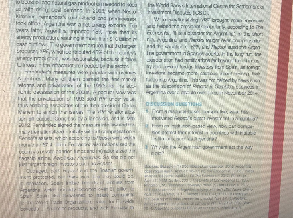 Solved CLOSING CASE Politics and FDI in Argentina | Chegg.com