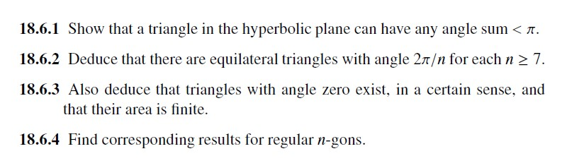 Solved 18.6.1 Show that a triangle in the hyperbolic plane | Chegg.com