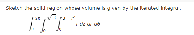 Solved Sketch the solid region whose volume is given by the | Chegg.com