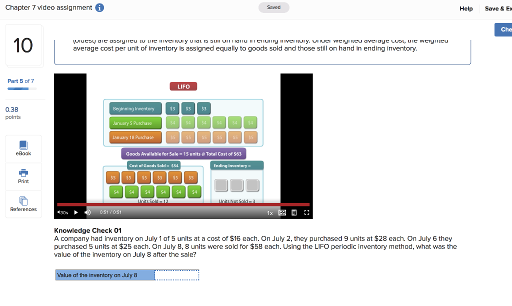 Solved Chapter 7 video assignment i Saved Help Save & EX Che | Chegg.com