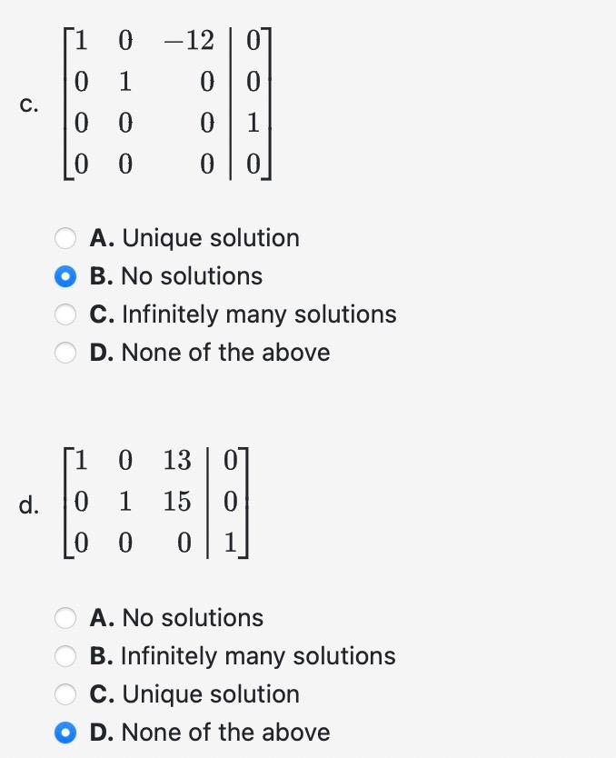 Solved The reduced row-echelon forms of the augmented | Chegg.com