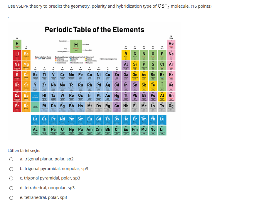 Solved Use VSEPR theory to predict the geometry, polarity | Chegg.com
