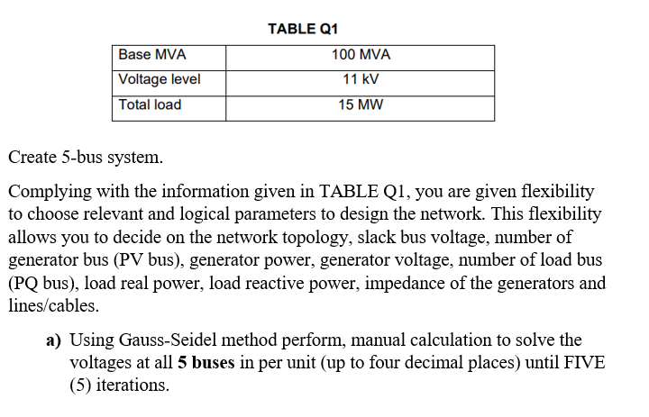 Solved Base MVA Voltage level Total load TABLE Q1 100 MVA 11 | Chegg.com
