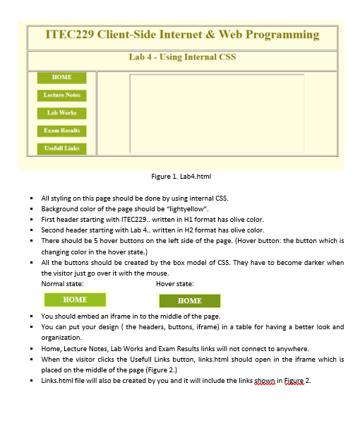 Solved ITEC 229 - LAB 4 -Using Internal CSS a:link, | Chegg.com