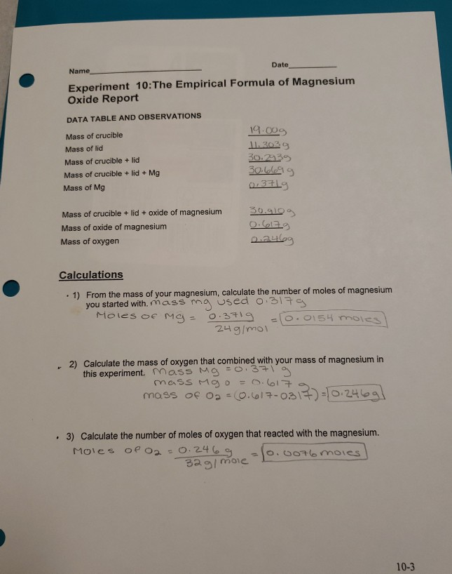 Solved Mg N27 Mg N2 Experiment 10 The Empirical Formula Chegg Solved Mg N27 Mg N2 Experiment 10 The Empirical Formula Chegg