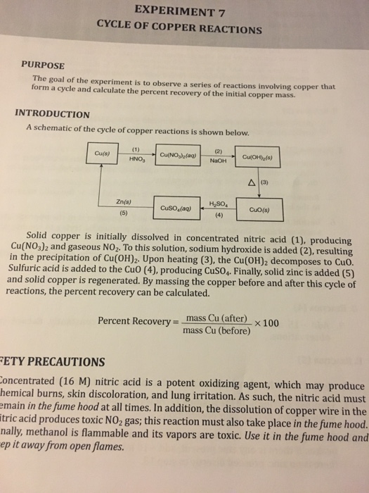 Solved EXPERIMENT 7 CYCLE OF COPPER REACTIONS PURPOSE The | Chegg.com