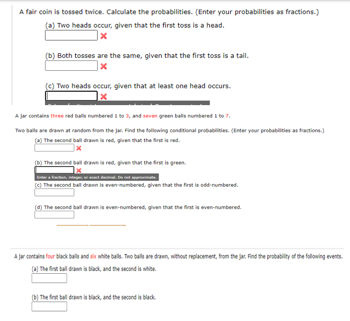 Solved A fair coin is tossed twice. Calculate the | Chegg.com