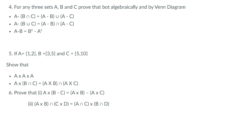 Solved 4. For any three sets A, B and C prove that bot | Chegg.com