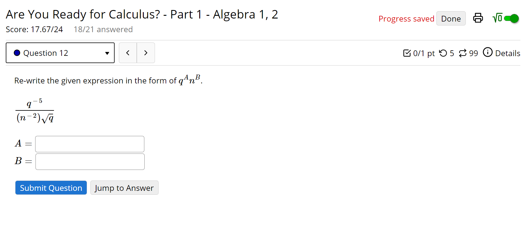 Solved Are You Ready for Calculus? - Part 1 - Algebra 1, 2 | Chegg.com