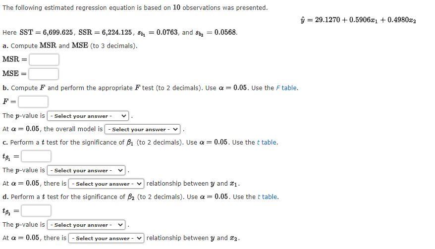 Solved The following estimated regression equation is based | Chegg.com