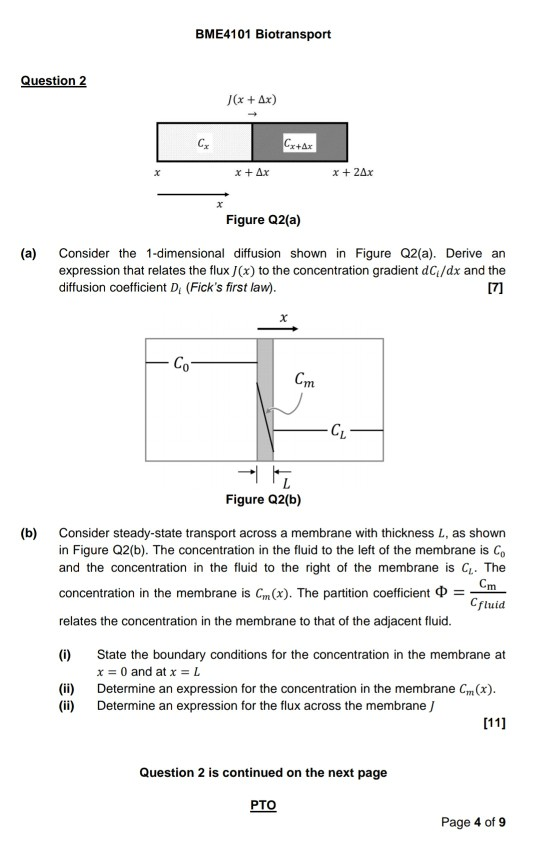 BME4101 Biotransport uestion J(x Ax) Figure Q2(a) (a) | Chegg.com