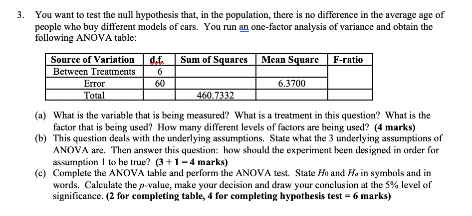 Solved 3. You want to test the null hypothesis that, in the | Chegg.com