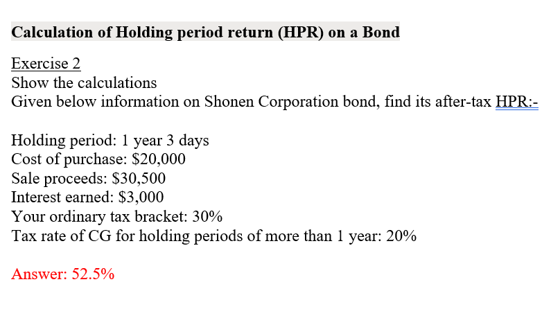 Solved Calculation of Holding period return (HPR) on a Bond | Chegg.com