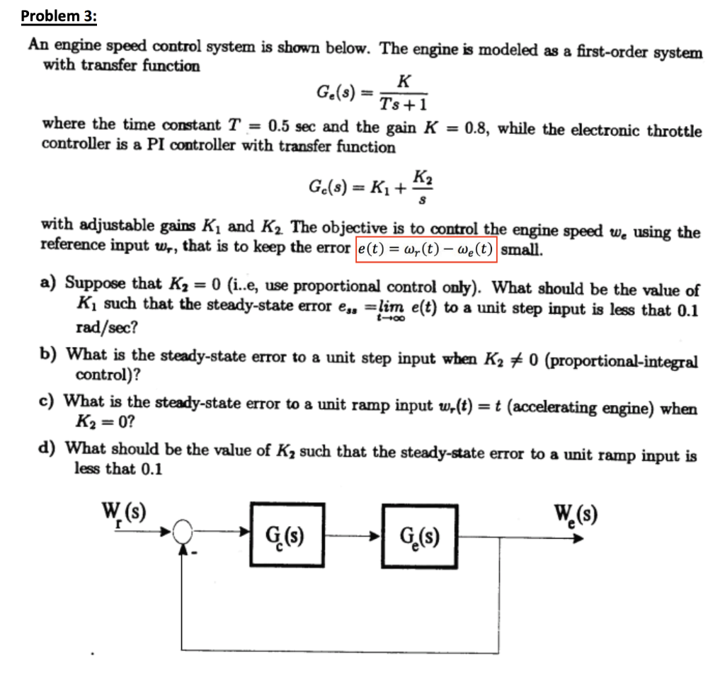 Solved An engine speed control system is shown below. The | Chegg.com