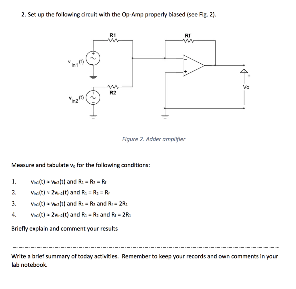 Solved 2. Set up the following circuit with the Op-Amp | Chegg.com