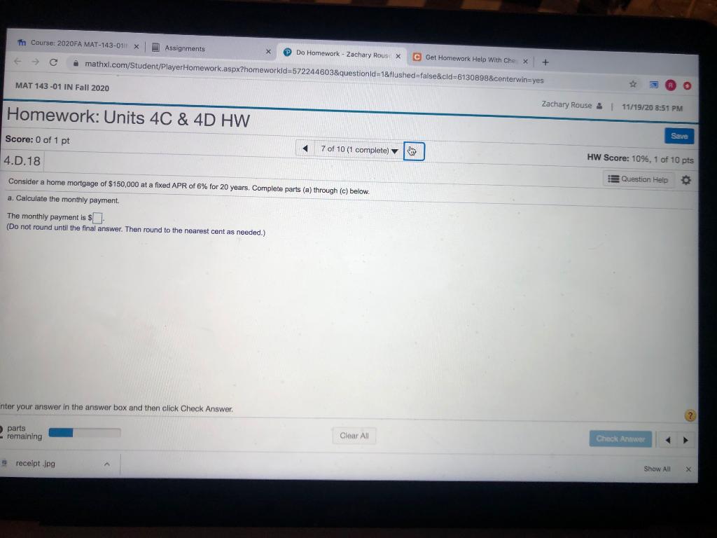 Solved th Course: 2020FA MAT-143-0111 x Assignments Do | Chegg.com