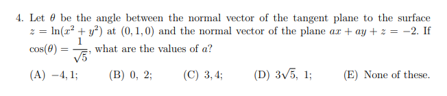 Solved 4. Let θ be the angle between the normal vector of | Chegg.com