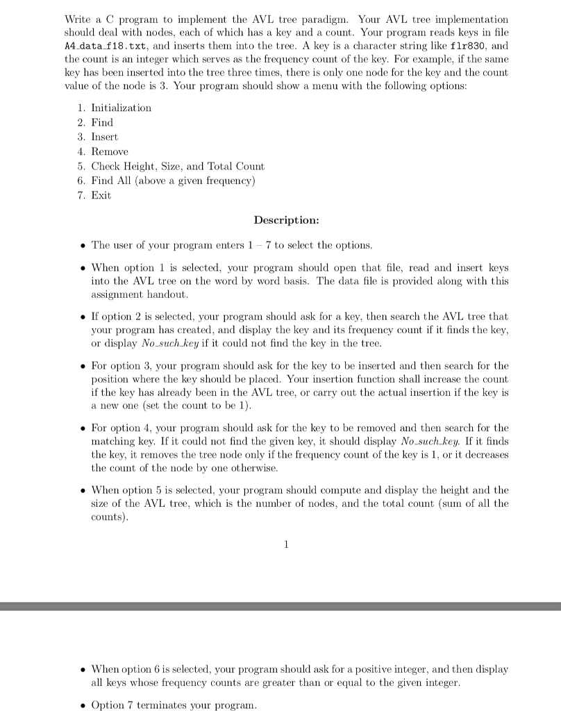 Write a C program to implement the AVL tree paradigm. | Chegg.com