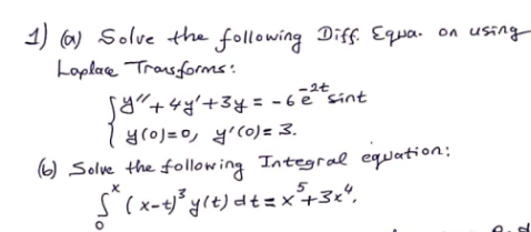 Solved 1) (W) Solve the following Diff. Equa. on using | Chegg.com