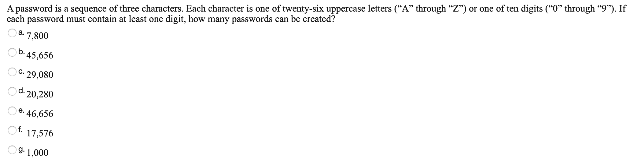 Solved A password is a sequence of three characters. Each | Chegg.com