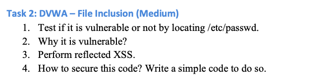 Solved Task 2: DVWA - File Inclusion (Medium) 1. Test if it | Chegg.com