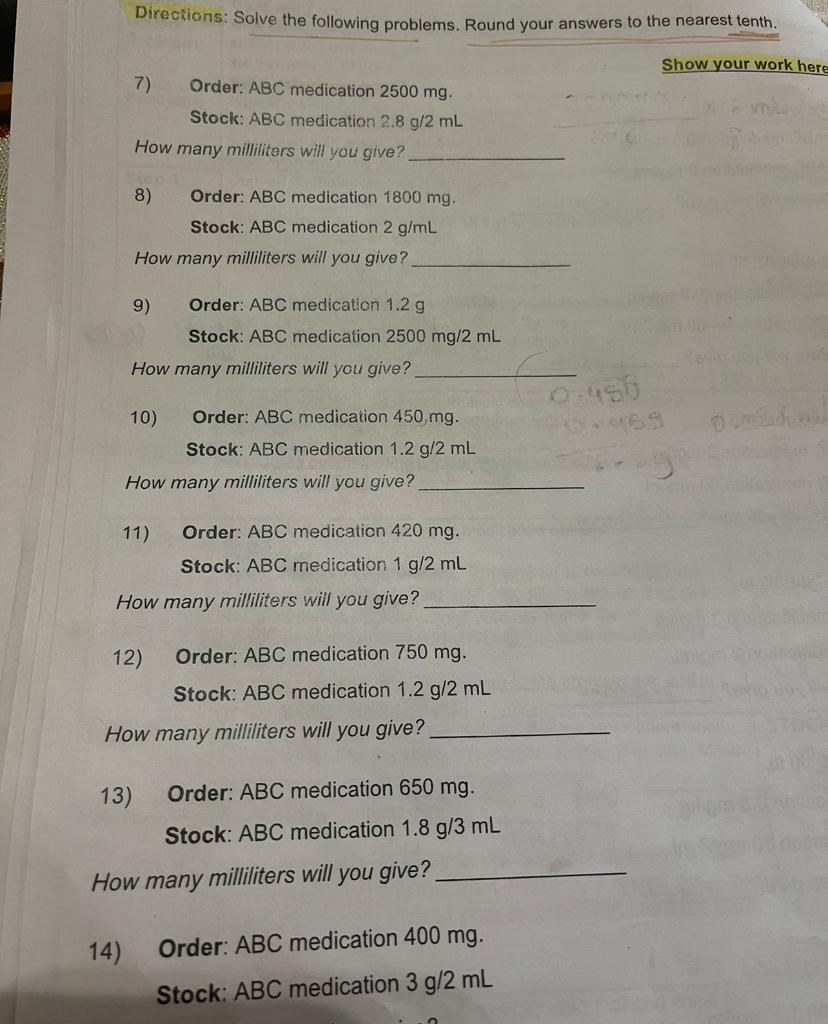 Solved Directions: Solve the following problems. Round your | Chegg.com