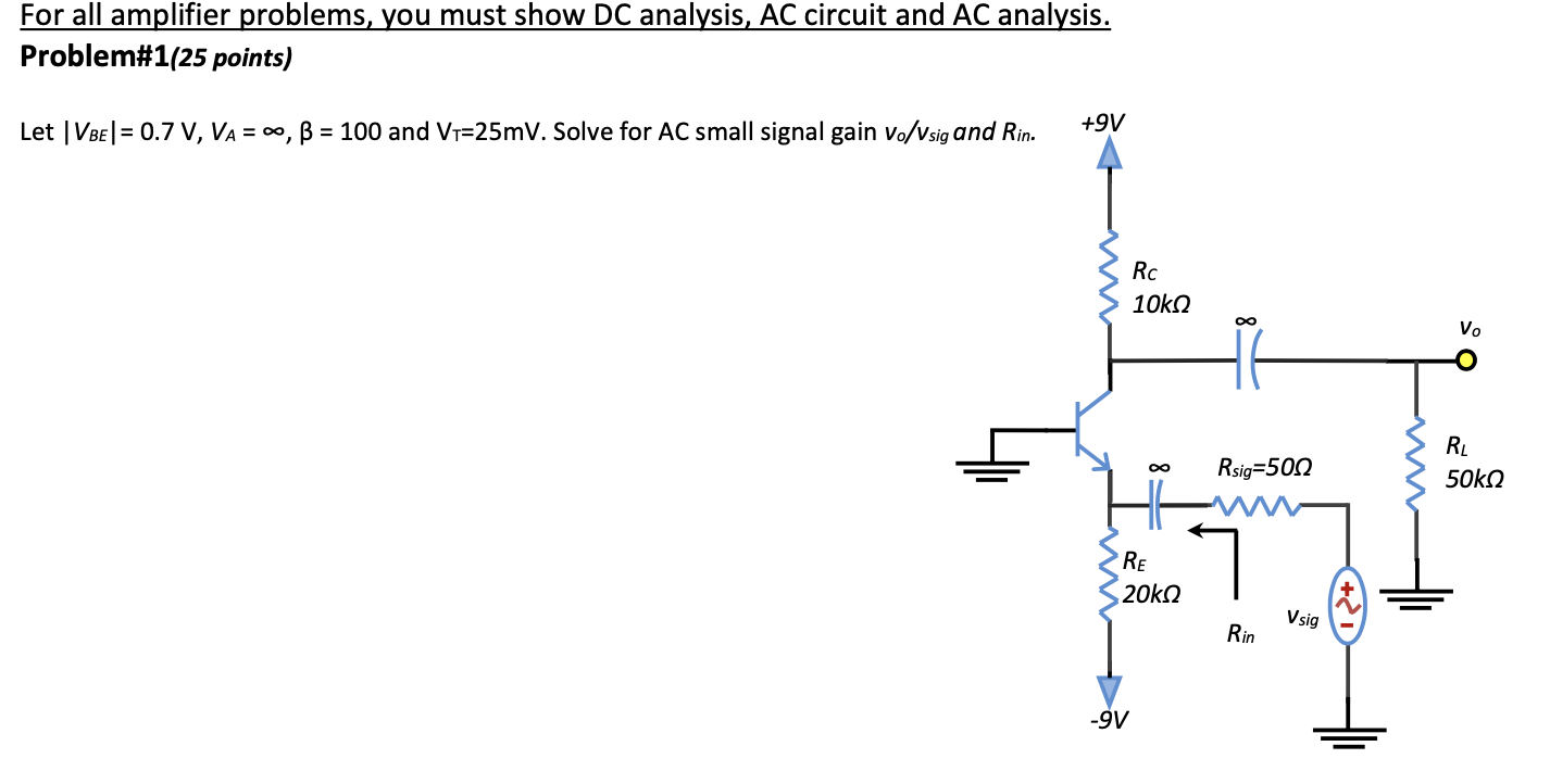 Solved For all amplifier problems, you must show DC | Chegg.com
