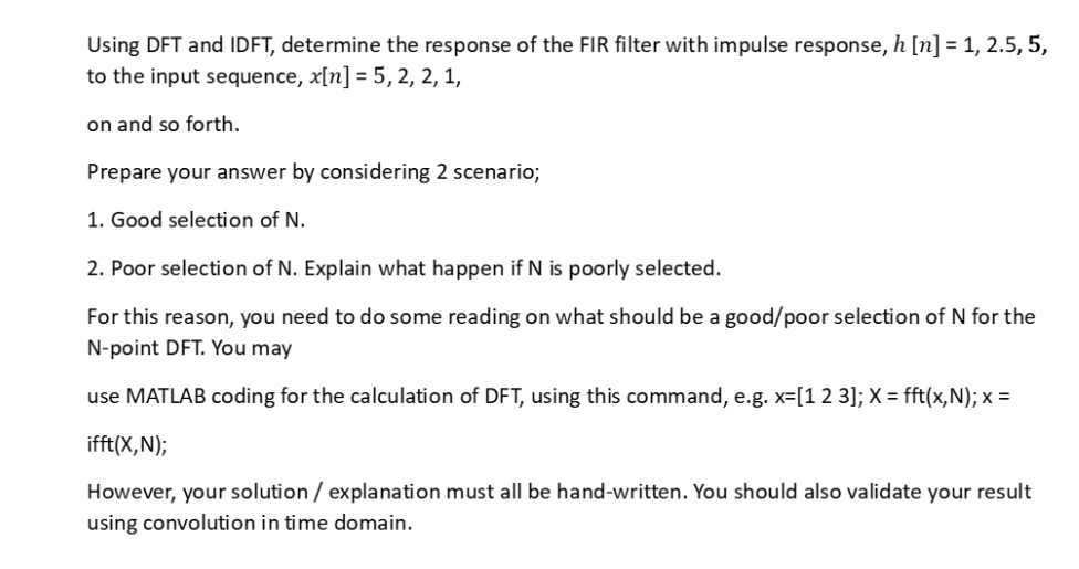 Using DFT and IDFT, determine the response of the FIR | Chegg.com