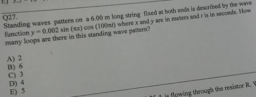 Solved Q27. Standing waves pattern on a 6.00 m long string | Chegg.com