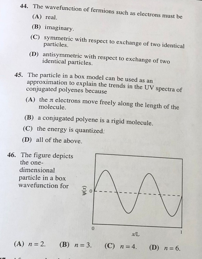 Solved 44. The wavefunction of fermions such as electrons | Chegg.com