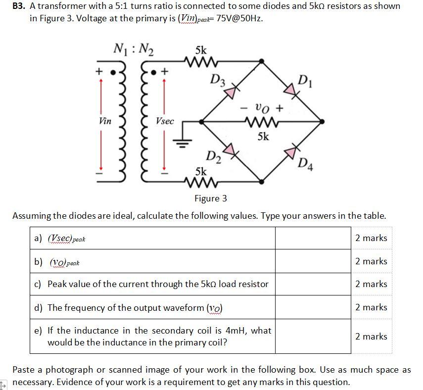 Solved B3. A transformer with a 5:1 turns ratio is connected | Chegg.com