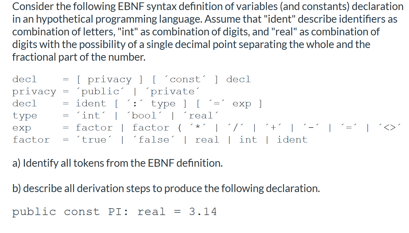 Consider the following EBNF syntax definition of | Chegg.com
